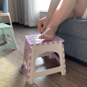 Shower Stool for Shaving Leg, TRANOMOS Foldable Shower Foot Rest, Foldable Shower Step for Shaving Leg, Small Corner Shower Foot Stool for Inside Shower, Plastic Pedicure Foot Rest, Purple