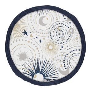 sweet jojo designs star and moon boy or girl baby playmat tummy time infant play mat - navy blue, gold, and grey celestial sky stars gender neutral unisex