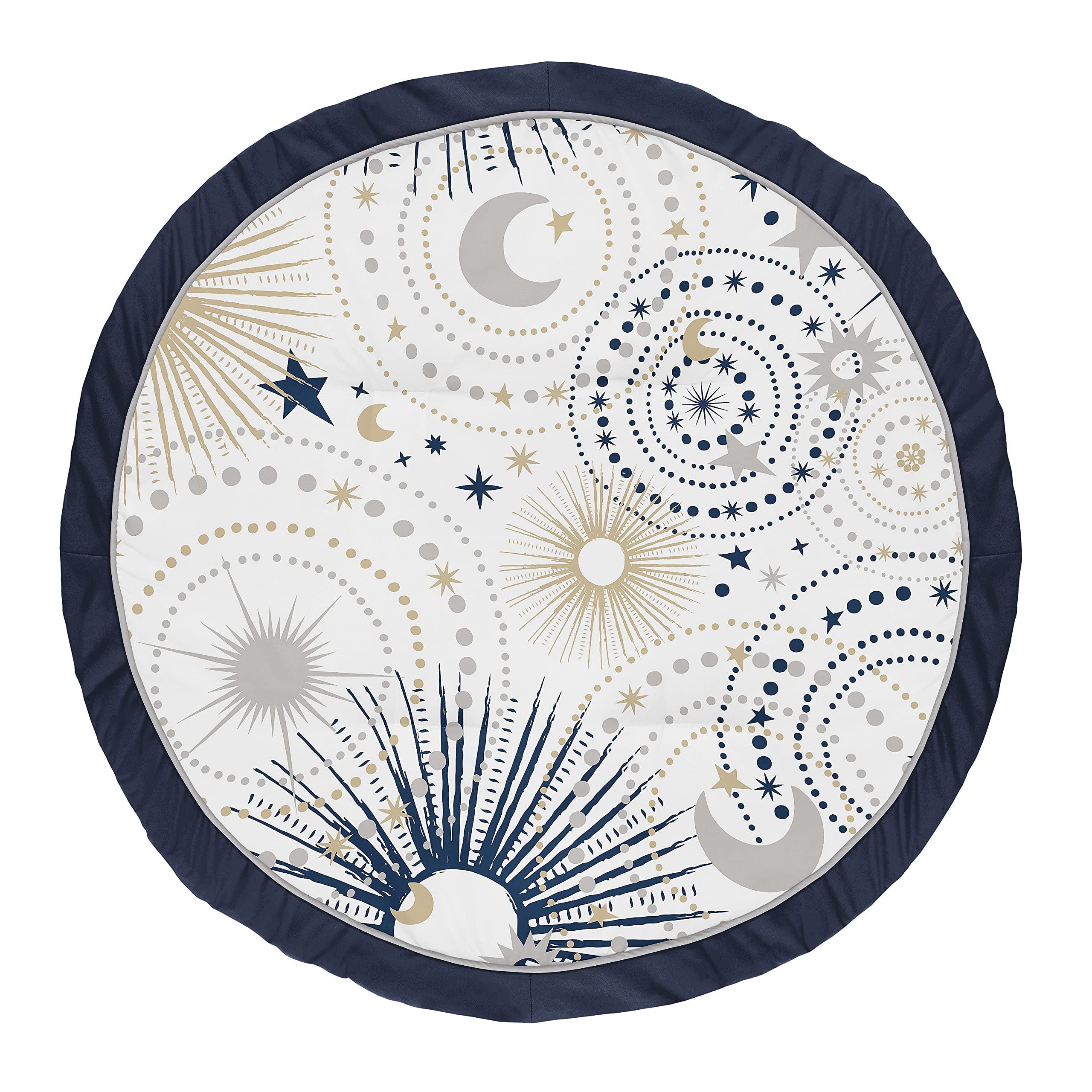 Sweet Jojo Designs Star and Moon Boy or Girl Baby Playmat Tummy Time Infant Play Mat - Navy Blue, Gold, and Grey Celestial Sky Stars Gender Neutral Unisex