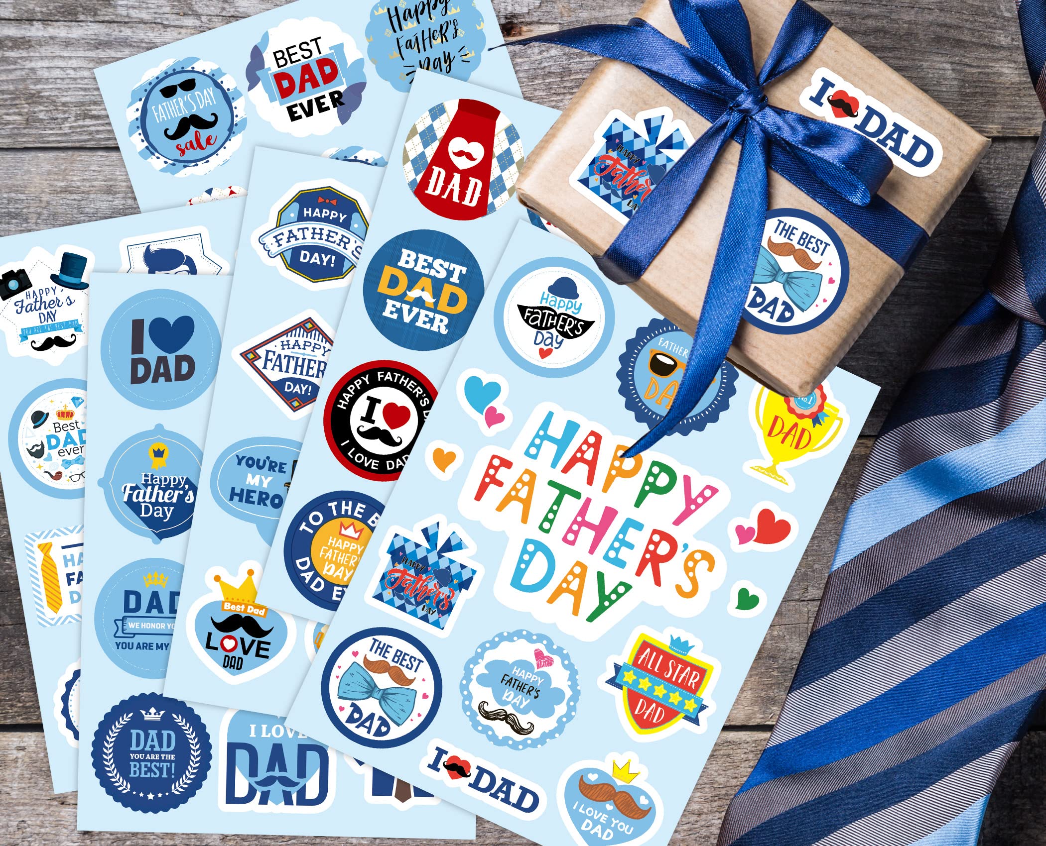 Joy Bang 296 Pcs Fathers Day Stickers for Kids, Best Dad Stickers Crafts, Feliz Dia de las Padres Stickers, Fathers Birthday Party Supplies Favors