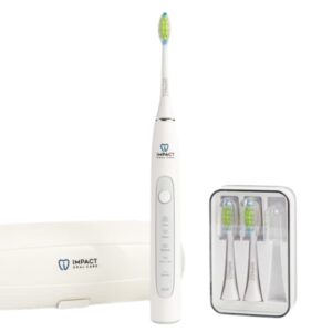 Impact Oral Care - Sonic Electric Toothbrush for Adults, for Sensitive Teeth & Gums - 5 Cleaning Modes, 60 Day Battery Life, 48000 Deep Cleaning Vibrations per Minute - Slim Design, White