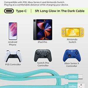 LIQUIPEL USB Type C Cable 5ft, USB A 2.0 to USB-C Fast Charger Extra Long Durable, Glow Cables (Blue)