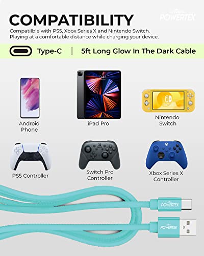 LIQUIPEL USB Type C Cable 5ft, USB A 2.0 to USB-C Fast Charger Extra Long Durable, Glow Cables (Blue)