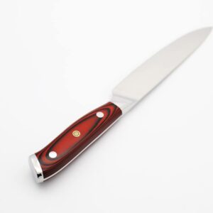 damascus knife 5 inch, damascus kitchen utility knife 5 inch, damascus chef knife 5 inch,japanese vg10 edge, red g10 handle with triple rivets for vegetables and fruits in gift box