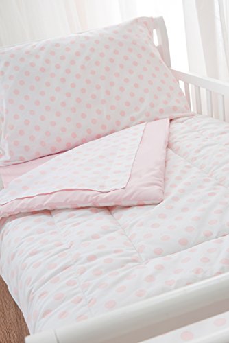 American Baby Company 100% Cotton Percale 4 Piece Toddler Bedding Set, Baby Pink Dots, for Girls