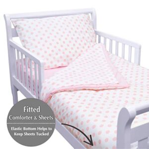 American Baby Company 100% Cotton Percale 4 Piece Toddler Bedding Set, Baby Pink Dots, for Girls