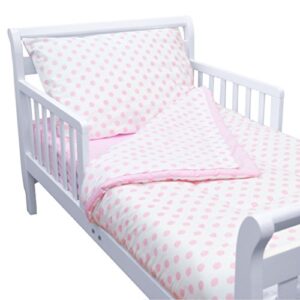 american baby company 100% cotton percale 4 piece toddler bedding set, baby pink dots, for girls