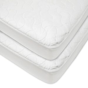 american baby company 2 pack waterproof fitted crib and toddler protective mattress pad cover, white, for boys and girls