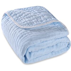 hardnok muslin baby blanket for newborn 6 layer pure cotton receiving blankets, breathable and lightweight, super soft multi-use blanket for boys and girls in all seasons. (blue)