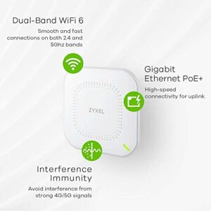 ZyXEL WiFi 6 AX1800 Wireless Gigabit Access Point | Mesh, Seamless Roaming, Captive Portal & MU-MIMO | WPA3 Security | Cloud, App or Direct Management | POE+ | AC Adapter Included |NWA90AX