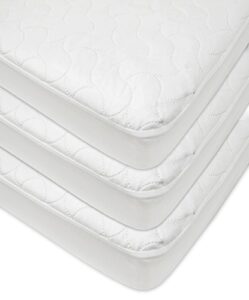 american baby company 3 pack waterproof fitted crib and toddler mattress protector, quilted and noiseless crib & toddler mattress pad cover, white, 52"x28"x9"