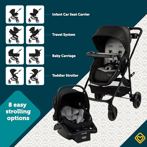 Safety 1st Grow and Go Flex 8-in-1 Car Seat Stroller Combo, Baby Stroller Travel Systems for Infants 4-30 lbs, Stroller and Carseat Combo Set, Forest Tide