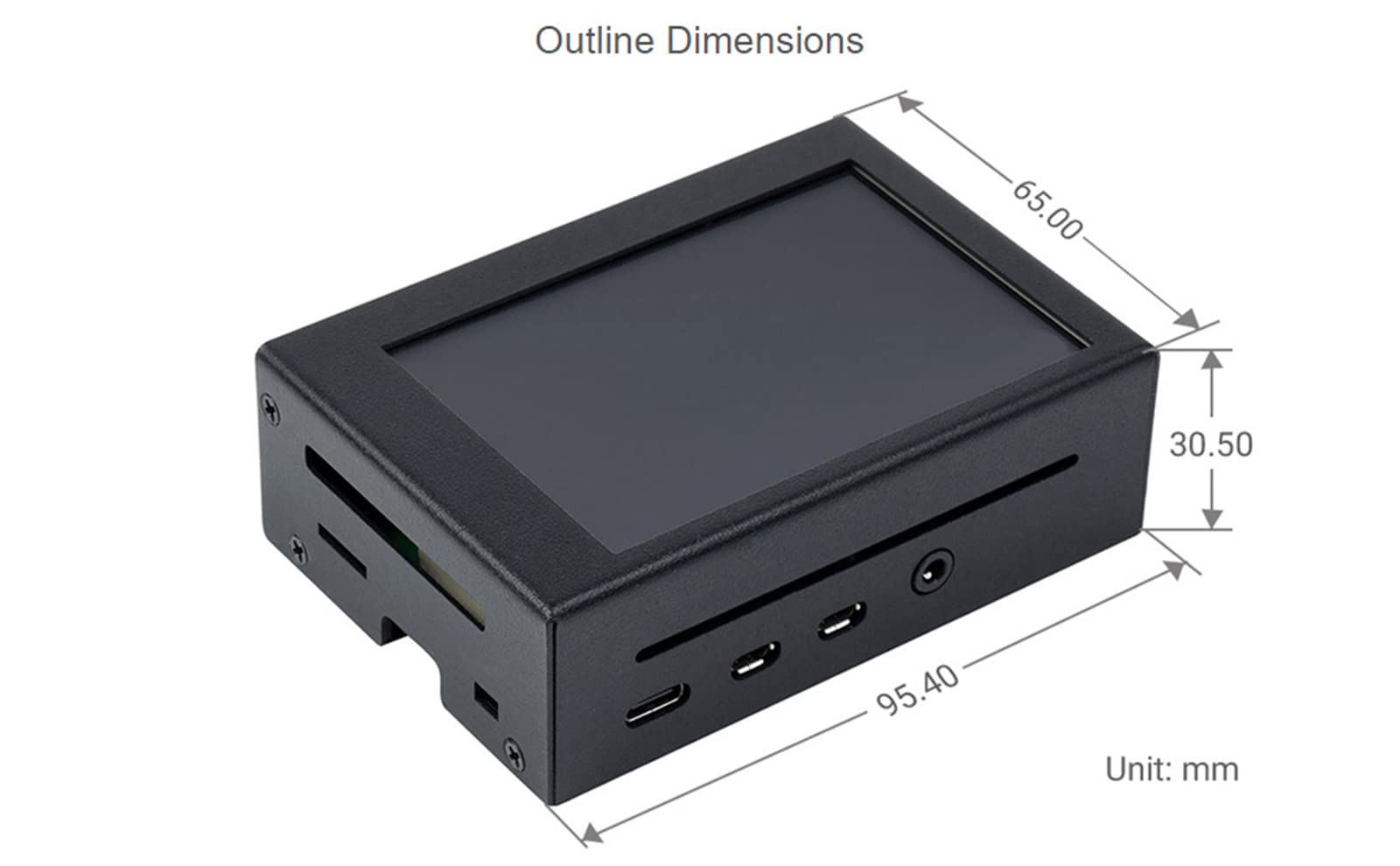 waveshare 3.5inch Display Aluminum Case for Raspberry Pi 4B, Compatible 3.5inch RPI LCD, with Heatsinks for Better Cooling, Precise Opening Design