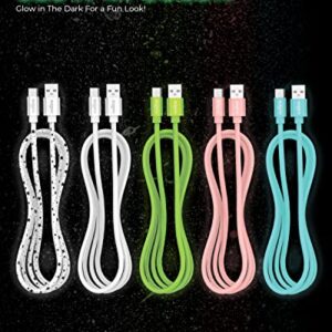 LIQUIPEL USB Type C Cable 5ft, USB A 2.0 to USB-C Fast Charger Extra Long Durable, Glow Cables (Blue)