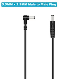 Fancasee (2 Pack 1 ft 5.5mm x 2.5mm Male to Male 90 Degree Right Angle DC Power Adapter Cable Cord for IP Camera CCTV Surveillance Security Camera LED Strip DVR Router Invoice Printer