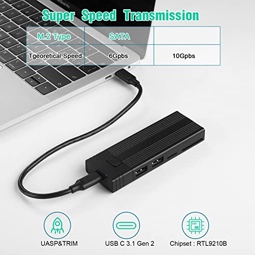 Kafuty-1 M.2 NVMe SSD Enclosure Adapter,USB C Type C SSD Enclosure,10Gbps Solid State Drive External Enclosure,Support USB2.0,TF Card,for Smartphone,Tablets,Game Consoles,etc.(Black)