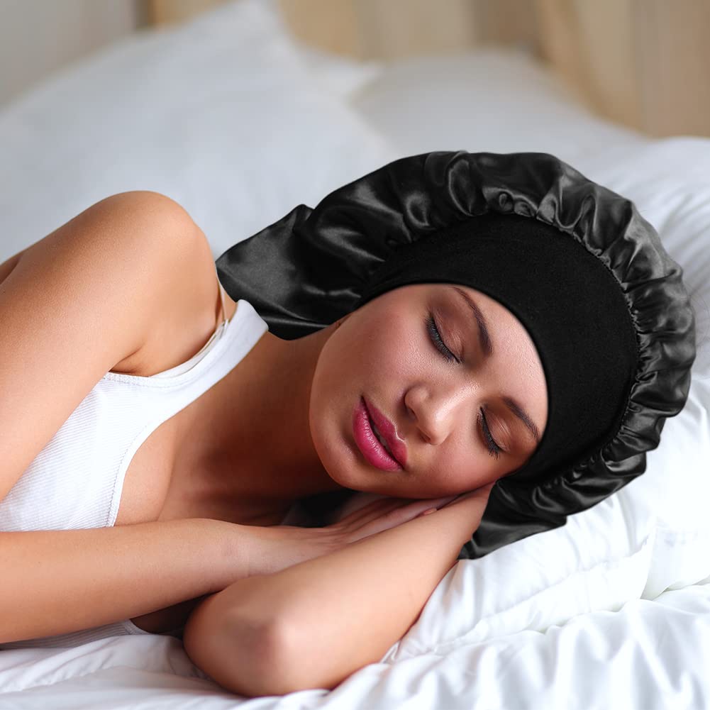 4 Pack Long Silky Sleep Bonnet for Curly Hair, Extra Large Hair Bonnets for Dreadlock and Braids, Long Satin Sleeping Caps Night Cap for Women Multicolor