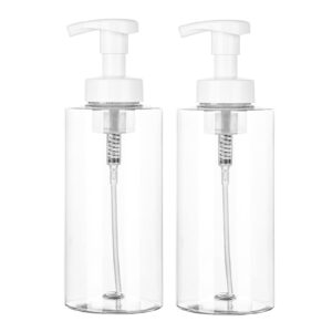 uujoly foaming soap dispenser, 17 oz refillable plastic soap pump bottle for liquid soap, shampoo, body wash, 2 pcs, clear