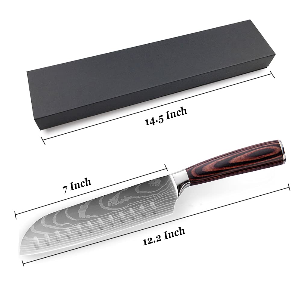 OWUYUXI Santoku Knife, Professional Santoku Knife 7 Inch, Ultra Sharp Kitchen Knife Made Of Japanese Aus-10v Super Stainless Steel, Japanese Chef Knife With Gift Box.