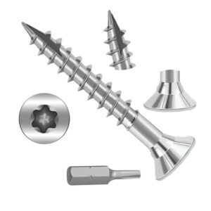 jougu wood screws #14 × 2-1/4 inch torx star drive deck screws flat head m6 × 60 countersunk t30 self tapping thread cut 5lb carbon steel galvanized (300pcs, big box)