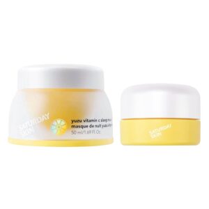 saturday skin brightening duo set yuzu sleeping mask and bright eye cream vitamin c retinol niacinamide face moisturizer overnight anti-aging