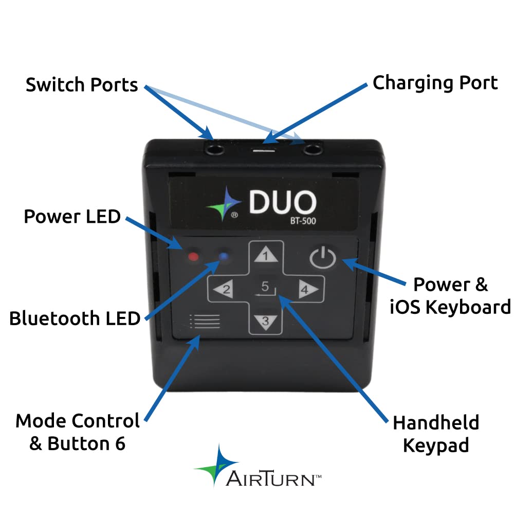 AirTurn DUO500 Silent Bluetooth Pedal Page Turner Teleprompt Live Stream App Controller