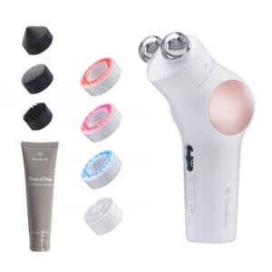 theraface pro microcurrent facial device - 8-in-1 compact face massager, facial kit & face sculpting tool with light therapy for skin tightening, anti wrinkle, anti aging & skin care (white)