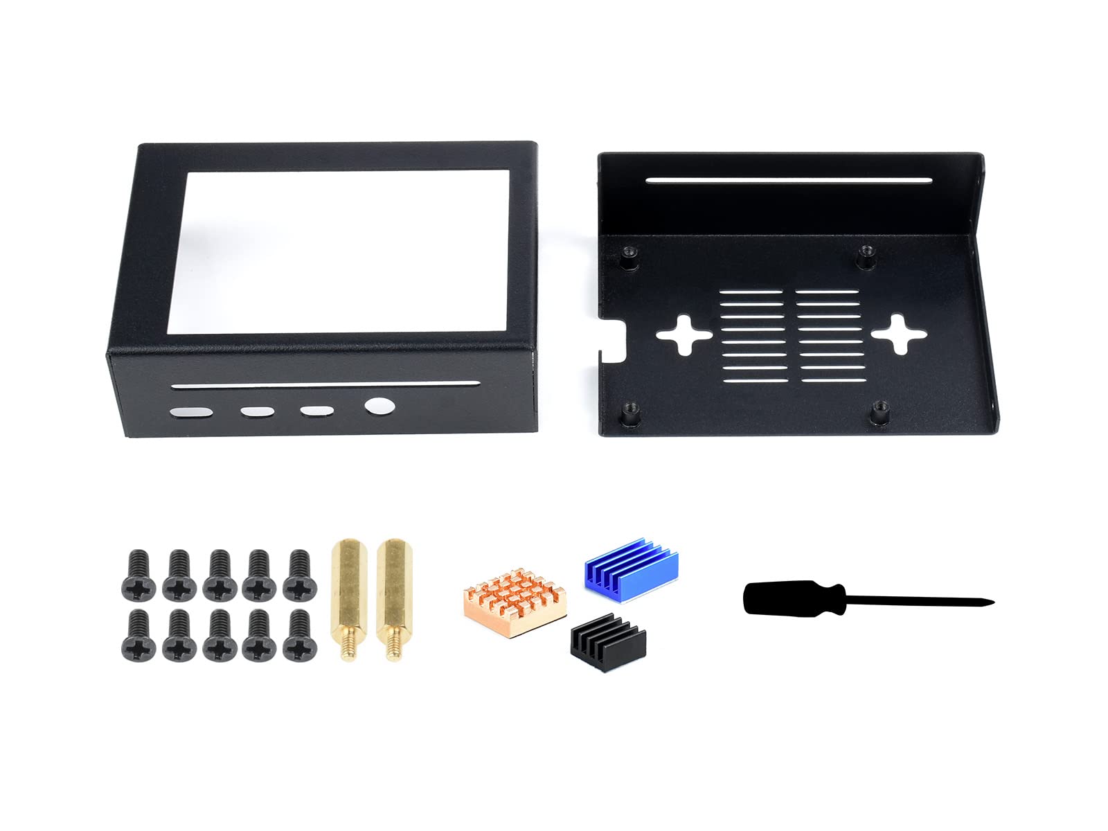 waveshare 3.5inch Display Aluminum Case for Raspberry Pi 4B, Compatible 3.5inch RPI LCD, with Heatsinks for Better Cooling, Precise Opening Design