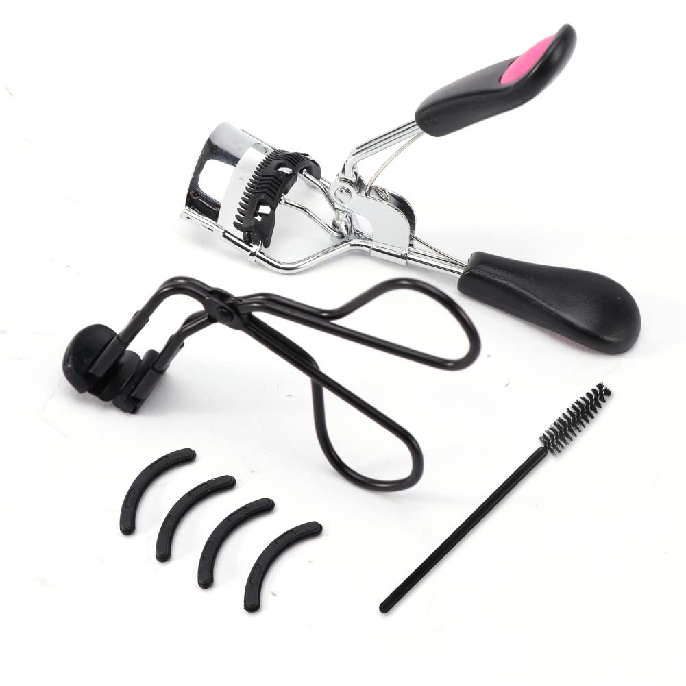 Eyelash Curlers,4 in 1 Black Lash Curler Kit for Women includes 2 Size of Eye Lash Curler with Comb,Eyebrow Brush,4 Refills Pads,for Natural and Curved Eyebrows(Black)