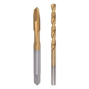 uxcell m5 x 0.8 spiral point thread tap and 4.2mm twist drill bit set, metric titanium plated 6542 high speed steel machine screw thread tap threading tool