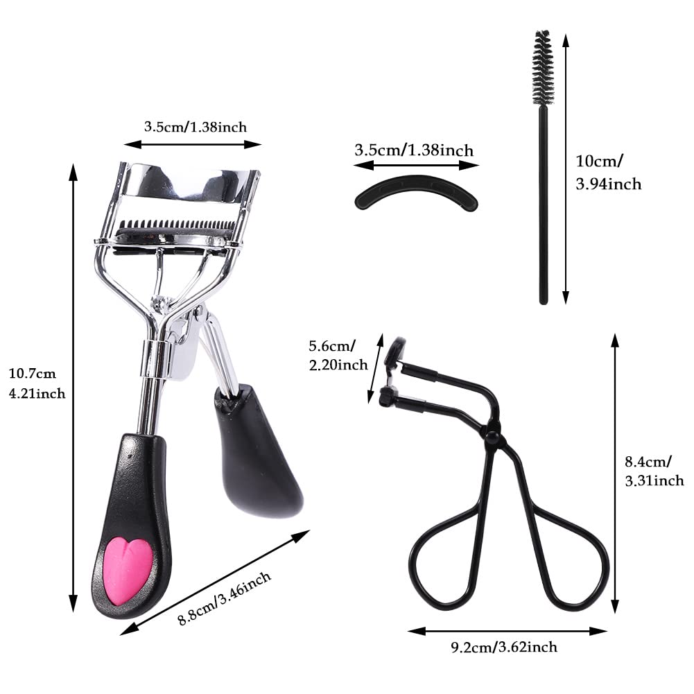 Eyelash Curlers,4 in 1 Black Lash Curler Kit for Women includes 2 Size of Eye Lash Curler with Comb,Eyebrow Brush,4 Refills Pads,for Natural and Curved Eyebrows(Black)