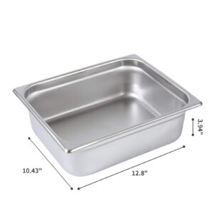 STEELBUS 6 Pack 1/2 Size,4 Inches Deep Steam Table Pan,Anti-Jam Standard GN Hotel Pans,NSF Commercial Stainless Steel Chafing Pans,Catering Storage Metal Food Pans for Restaurant, hotel & home