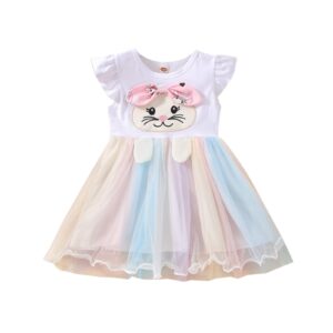 kids toddler baby girls easter dresses outfits clothes flutter sleeve easter bunny princess tulle tutu dress playwear sundress 18-24 months rainbow