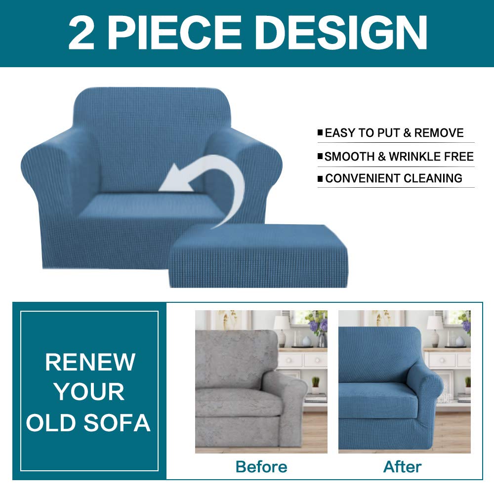 Turquoize Chair Slipcover with Separate Cushion Cover Bundle Ottoman Slpcover，Dusty Blue