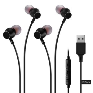 c g changeek usb earbuds for computer, in-ear usb-a headphones with microphone, 1.8m, 2 pack, 2023 version