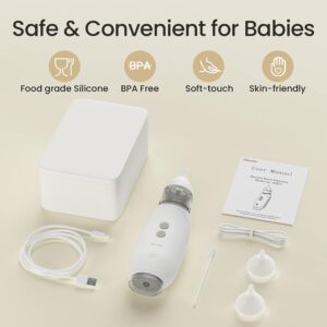 Hopebig Nasal Aspirator Baby Nose Sucker, Electric Baby Nose Sucker with Adjustable 3 Levels Suction & 2 Size Nozzles with Music & Light Soothing Function for Toddler