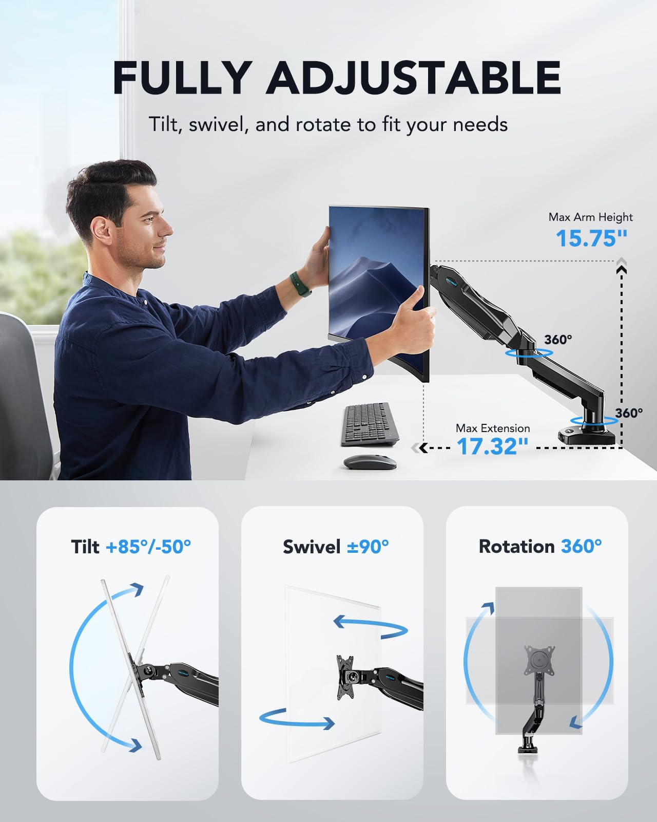 HUANUO Single Monitor Mount 32 & 35 Inch