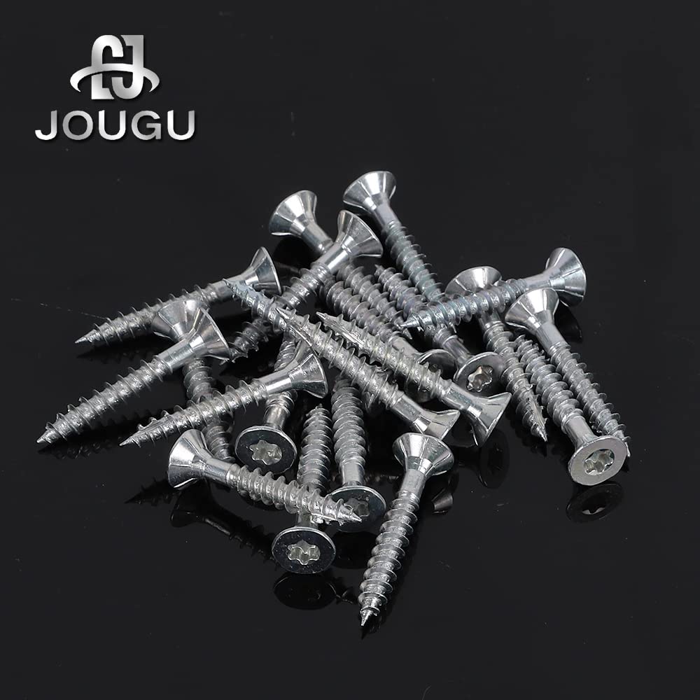 JOUGU Wood Screws #14 × 2-1/4 inch Torx Star Drive Deck Screws Flat Head M6 × 60 Countersunk T30 Self Tapping Thread Cut 5LB Carbon Steel Galvanized (300PCS, Big Box)