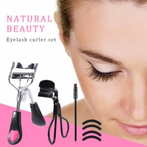 Eyelash Curlers,4 in 1 Black Lash Curler Kit for Women includes 2 Size of Eye Lash Curler with Comb,Eyebrow Brush,4 Refills Pads,for Natural and Curved Eyebrows(Black)