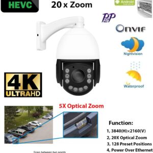 GW Security 8MP Pan Tilt Zoom IP PoE 20X Optical Zoom 4K 3840 x 2160p Outdoor Indoor Security Speed Dome PTZ Camera with 330ft IR Night Vision (GW810PTZ)