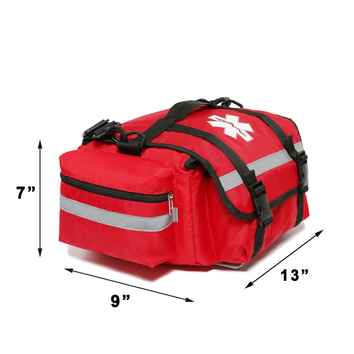 MAXPAND First Aid Bag Empty Trauma Medical Bag for Emergency First Responder Bag Organizer EMS EMT Shoulder Carry Bag 13 x9 x7 Red Middle