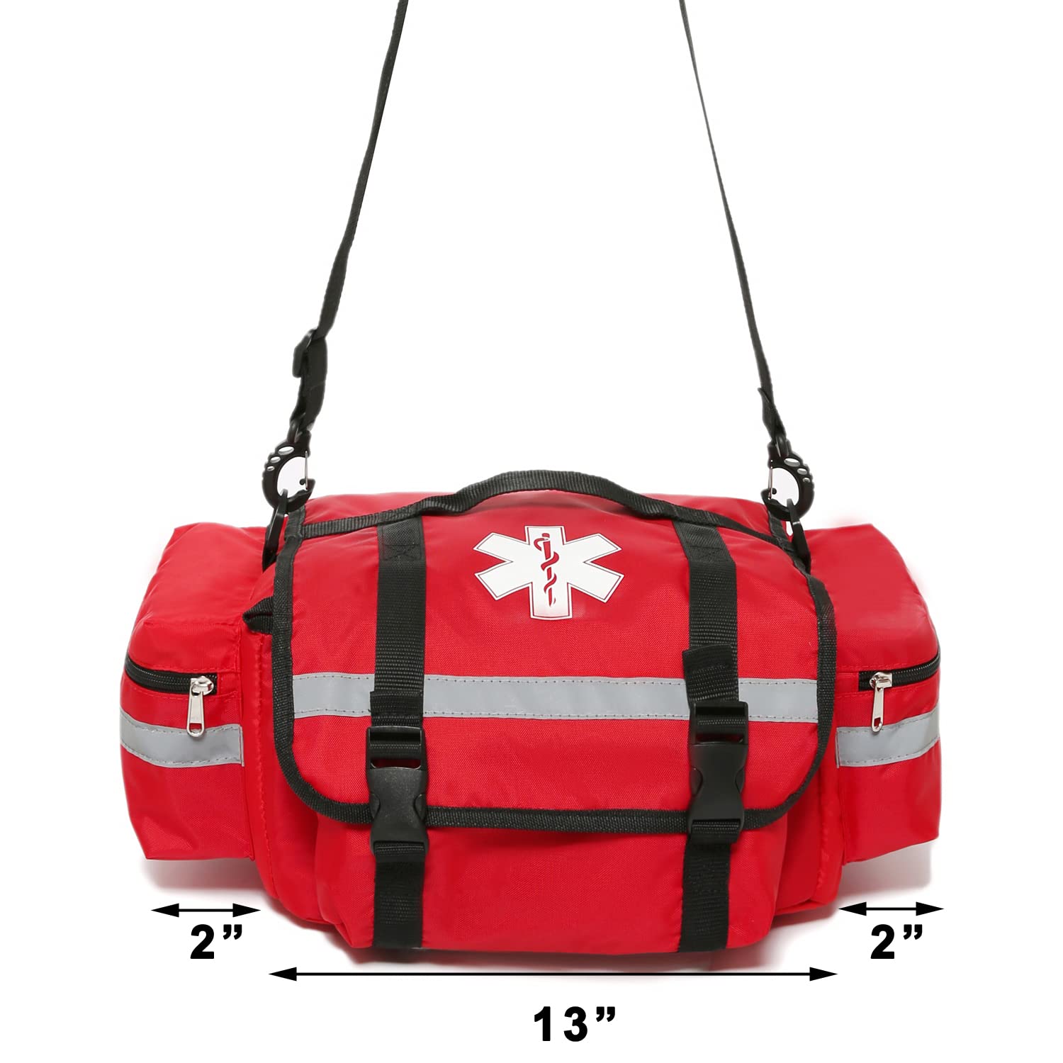 MAXPAND First Aid Bag Empty Trauma Medical Bag for Emergency First Responder Bag Organizer EMS EMT Shoulder Carry Bag 13 x9 x7 Red Middle