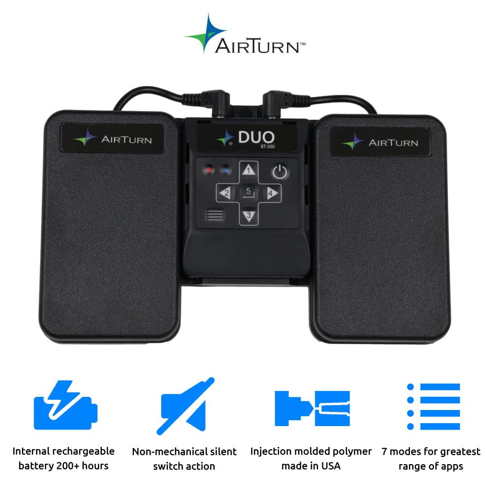 AirTurn DUO500 Silent Bluetooth Pedal Page Turner Teleprompt Live Stream App Controller