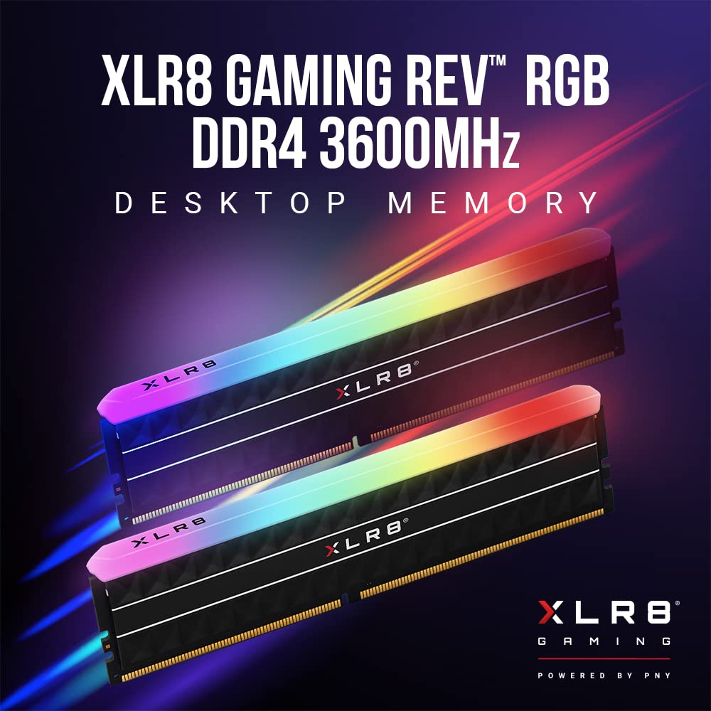 PNY XLR8 Gaming REV RGB 32GB (2x16GB) DDR4 3600MHz (PC4-28800) CL18 1.35V Dual Channel Desktop (DIMM) Memory – MD32GK2D4360018X2RGB