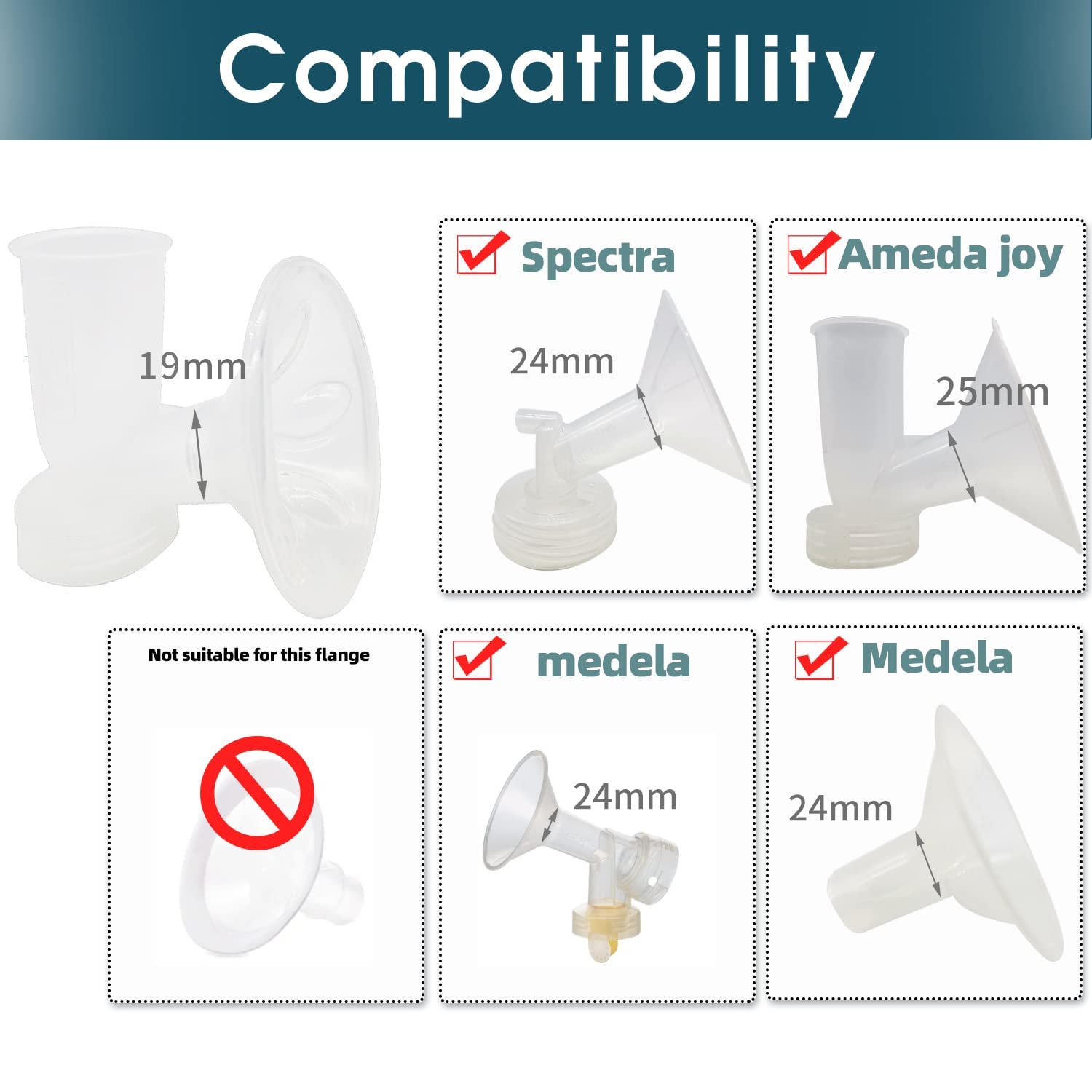 Begical Flange Cushions 19mm Compatible with Spectra/Medela/BabyBuddha 24mm and Ameda 25mm Shields/Flanges Replace Flange Inserts Spectra Breastpump Parts Reduce 24mm to 19mm 2pc Clear