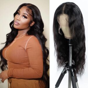 spotlight 4x4 lace front wigs straight human hair wigs for black women 180% density brazilian virgin lace closure wig pre plucked with baby hair natural hairline 18 inch