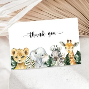 Safari Jungle Thank You Cards With Envelopes, 50 Jungle Animals Folded Baby Shower Thank You Note, 4 x 6 Wild one Notecards, Perfect for Baby Shower & Kids Birthday