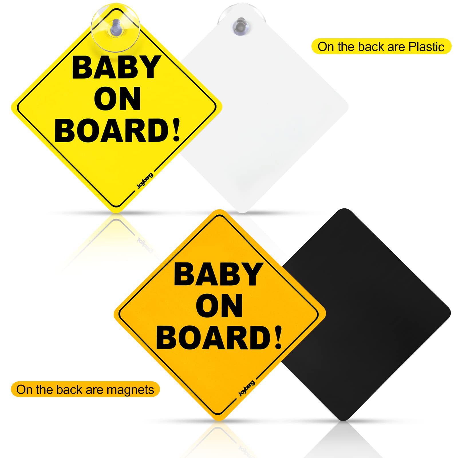 Baby on Board Sticker for Cars 3 Pcs, 5”x5”Baby on Board, Baby on Board Magnet for Car No Residue, Baby on Board Sign with 4 Pcs Baby on Board Suction Cup