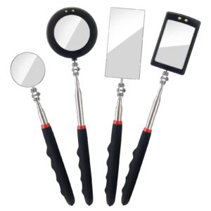 kabuda 4pcs telescoping inspection mirror led lighted inspection mirror for mechanic checking vehicle, car, eyelashes, mouth, small parts observation (extendable, rectangle & round)