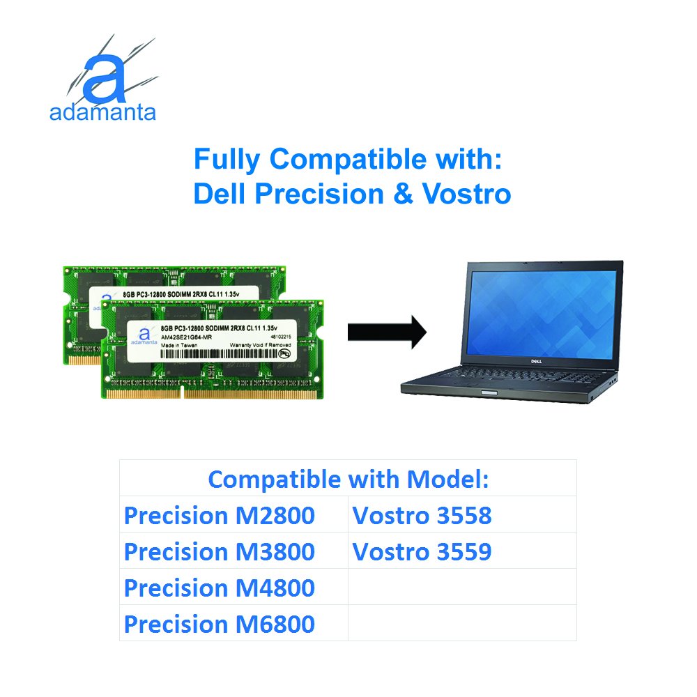 Adamanta 16GB (2x8GB) Compatible for Dell Latitude E6530, E6430, E6430s, 6430u, E6330, E6230, E5530, E5430, 3330 DDR3L 1600Mhz PC3L-12800 SODIMM Notebook Laptop Memory RAM Upgrade SNPN2M64C/8G